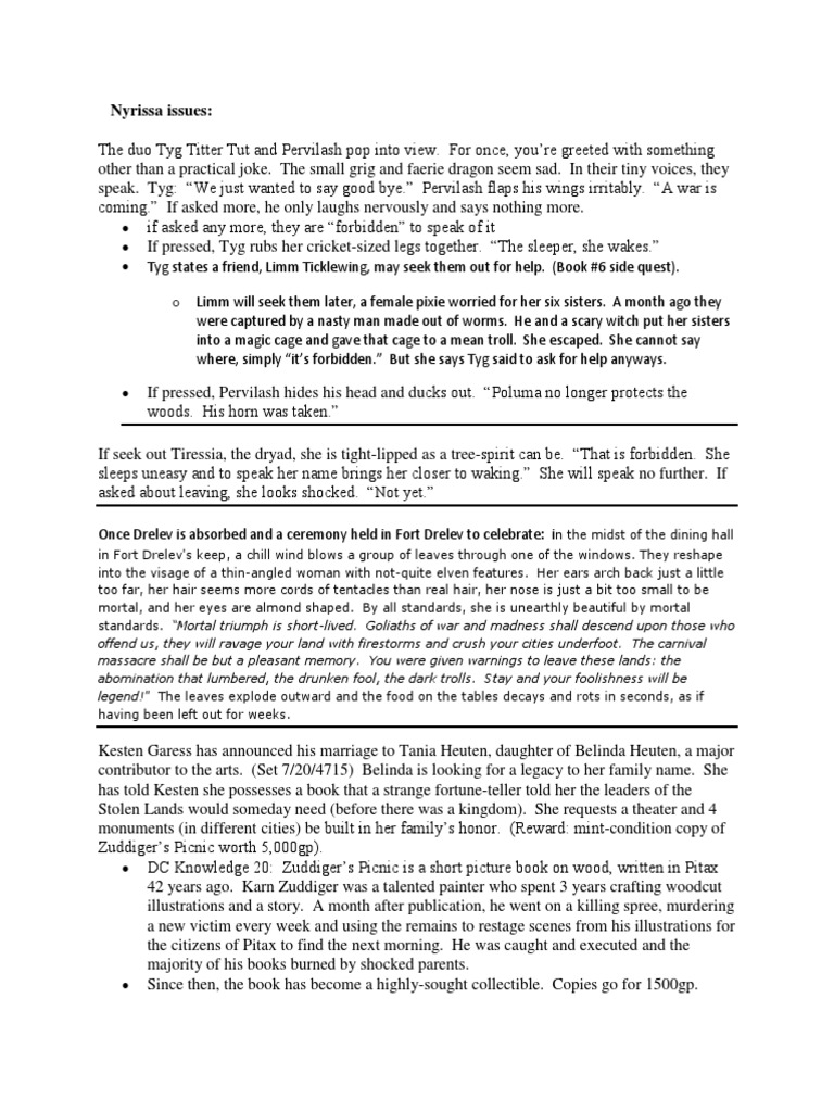 Nyrissa's Warnings and Fort Drelev Events | PDF | Armed Conflict | Leisure