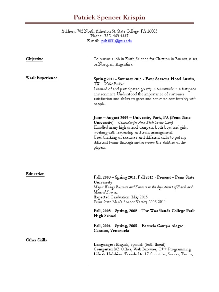 Patrick Krispin's Earth Science Resume | PDF