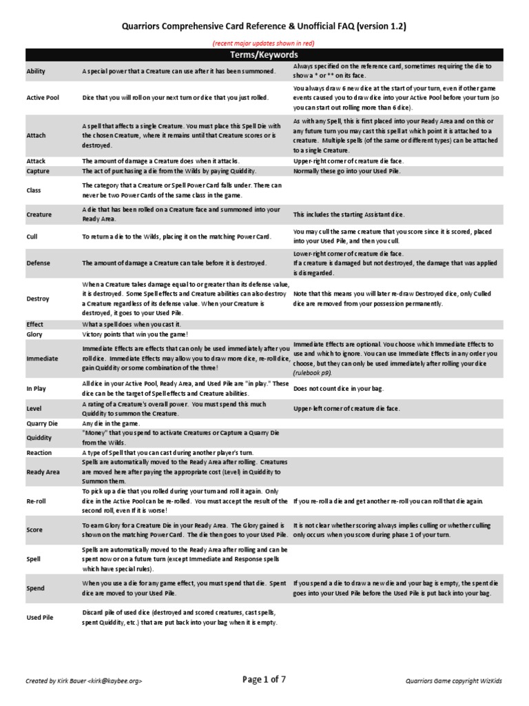 Quarriors Cards and FAQs | PDF | Dice | Tabletop Games