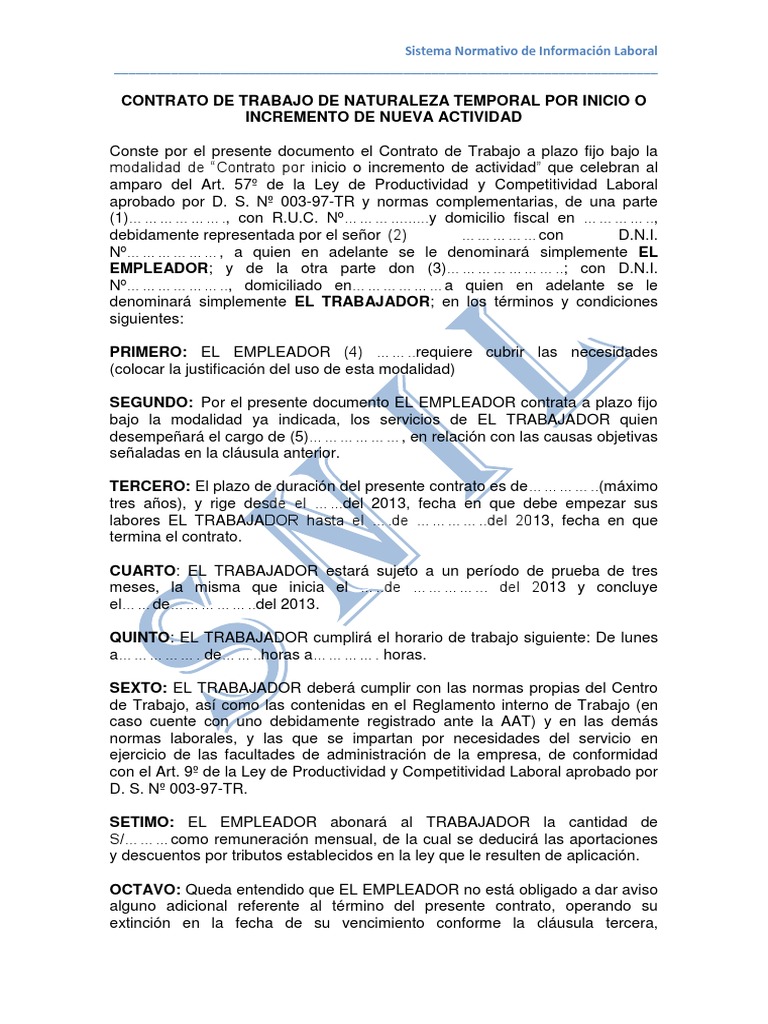Contrato de Trabajo Por Inicio de Nueva Actividad | PDF | Derecho laboral | Justicia
