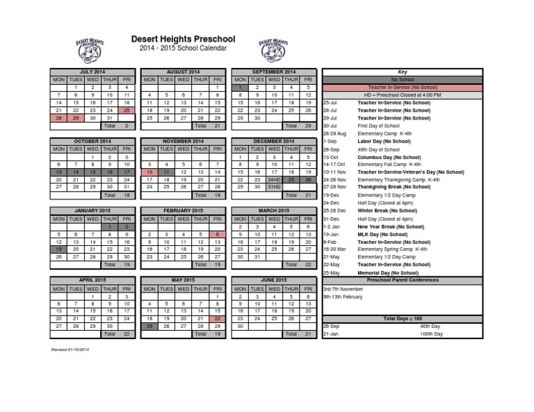 2014-2015 School Calendar Overview | PDF