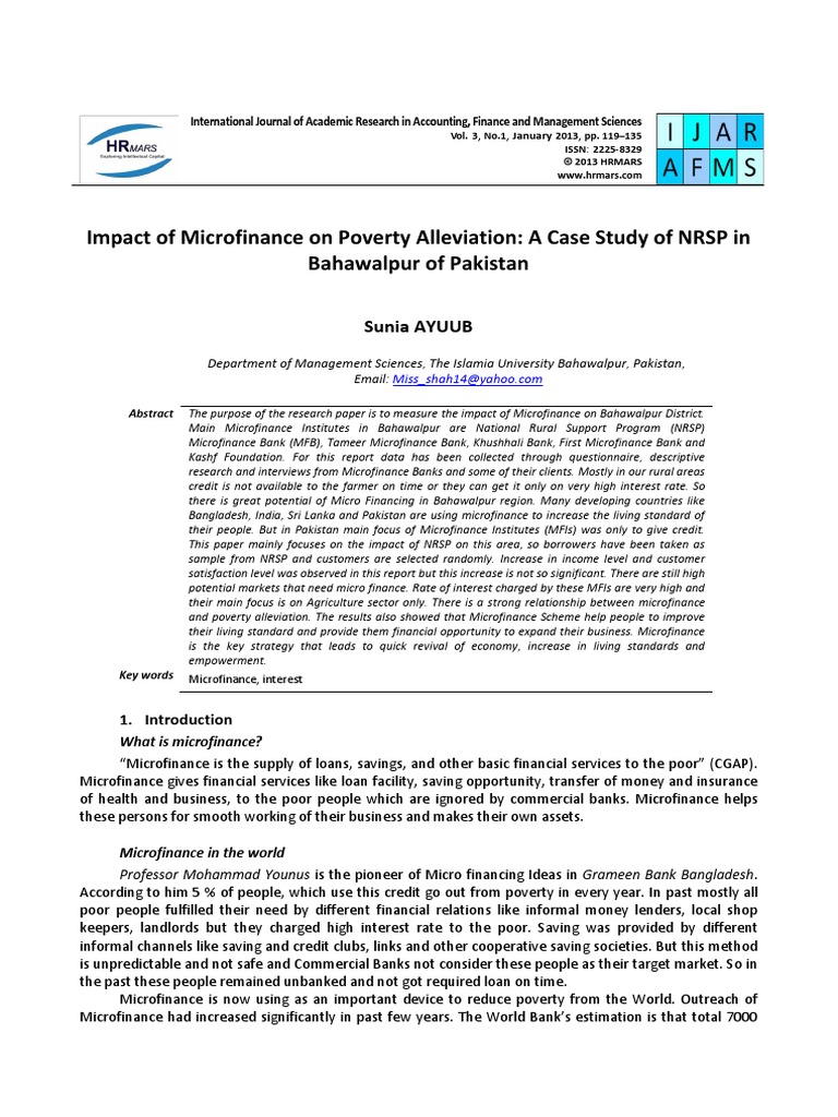 Impact of Microfinance On Poverty Alleviation: A Case Study of NRSP in Bahawalpur of Pakistan ...