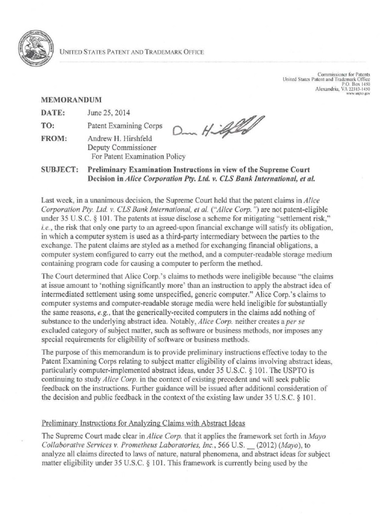 US Patent Office Notice - June 25, 2014 | PDF | Patent Claim ...