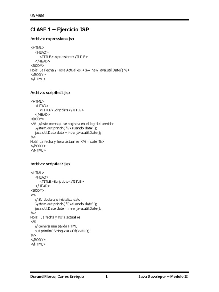 Java Developer - Modulo II - Clase 1 - Ejercicios JSP | Descargar ...