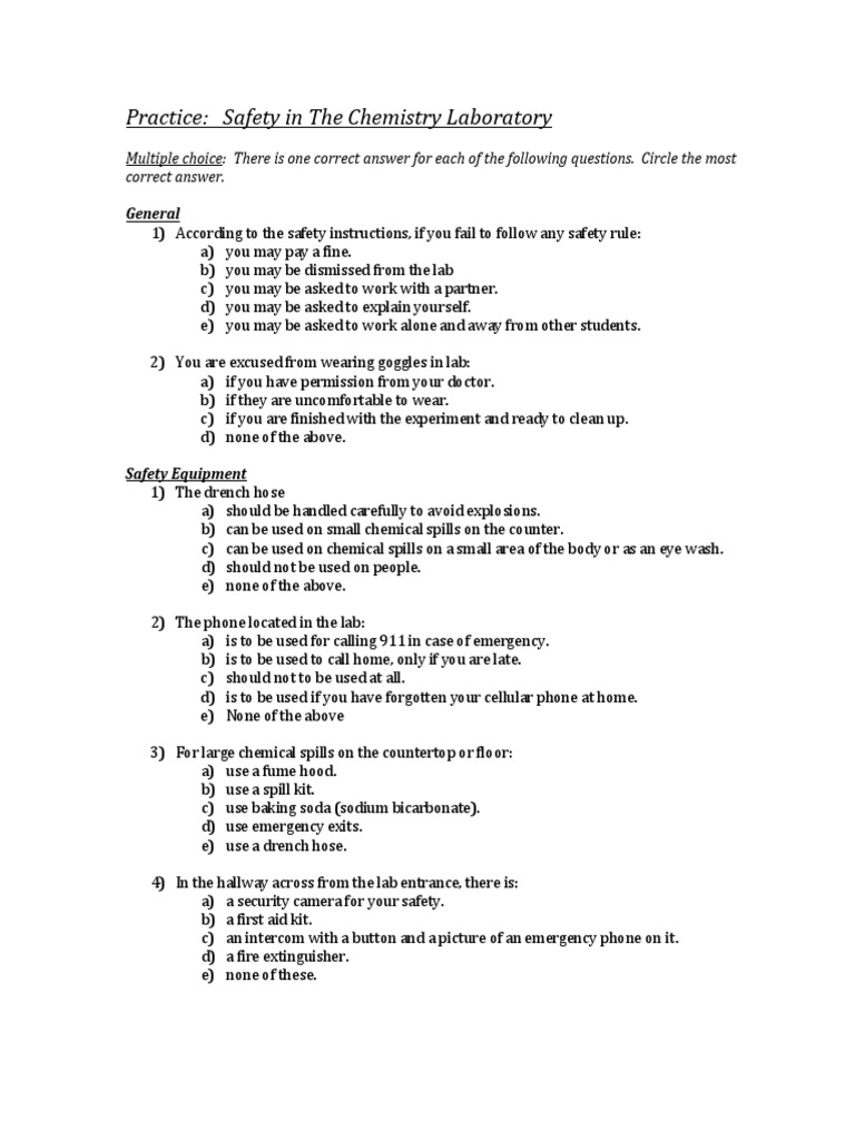Chemical Lab Safety Mcqs | PDF | Chemistry | Nature