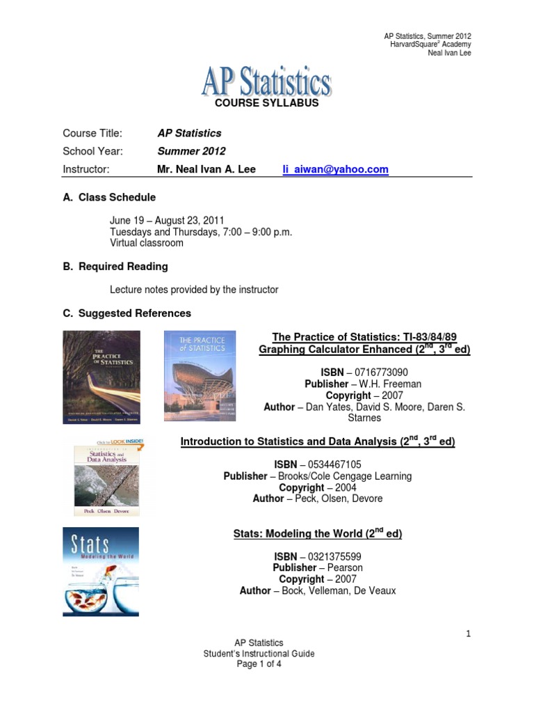 AP Statistics Class Syllabus 2012 Summer | PDF | Normal Distribution ...