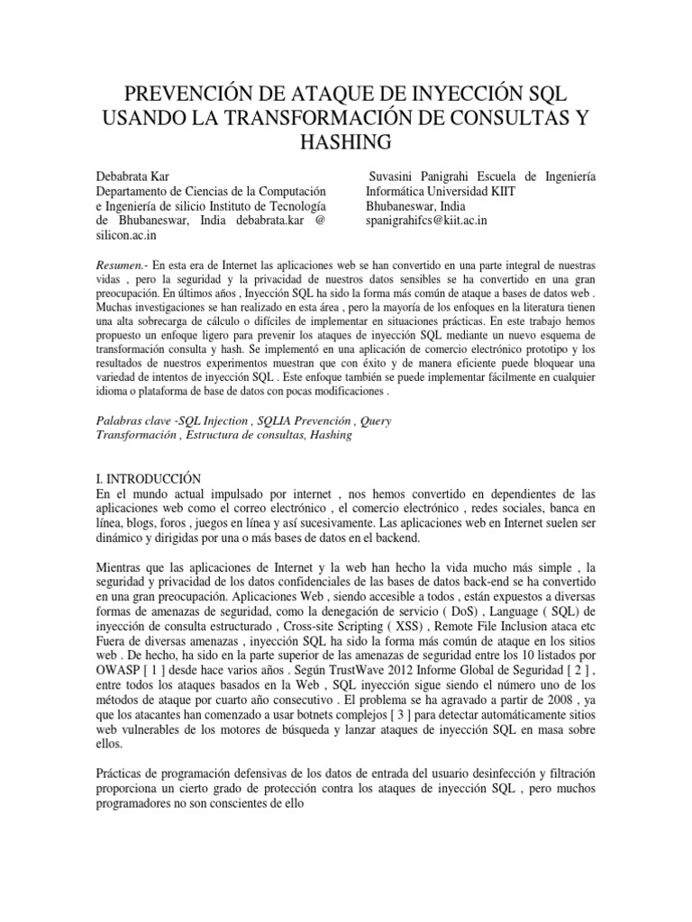 Prevención de Ataque de Inyección SQL | PDF | SQL | Mi sql