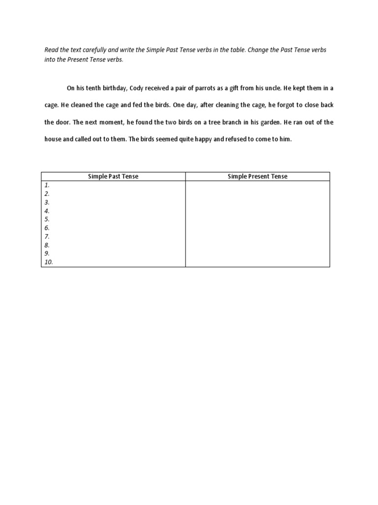 Read The Text Carefully And Write The Simple Past Tense Verbs In The