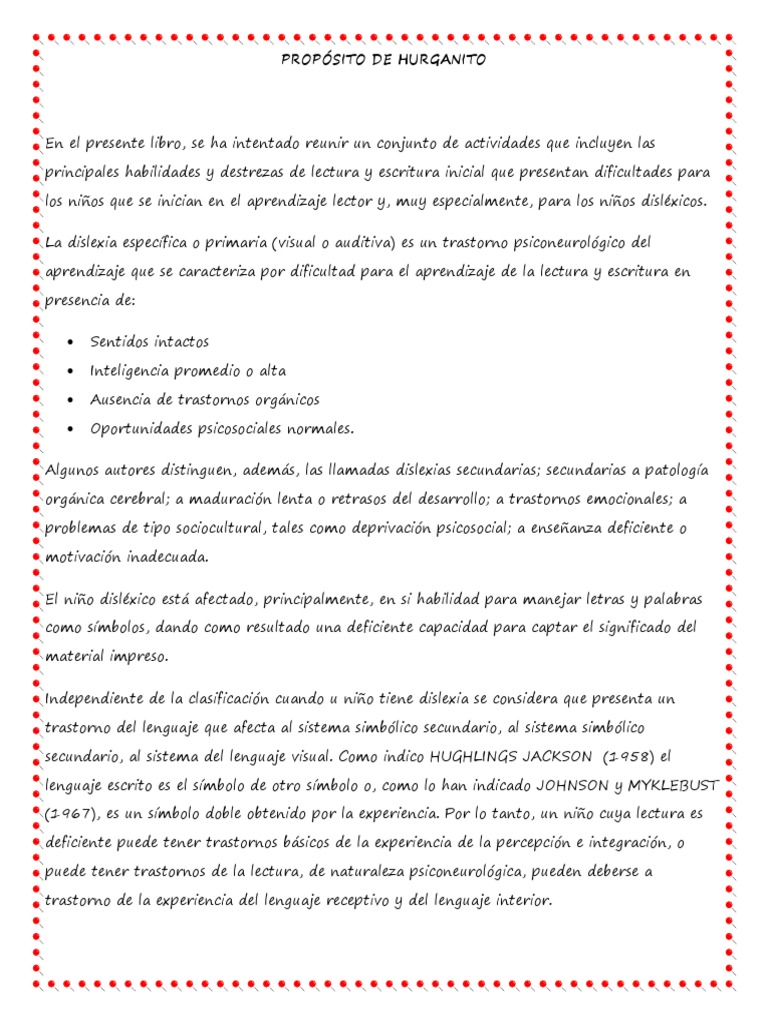 Propósito de Hurganito | PDF | Dislexia | Lectura (proceso)