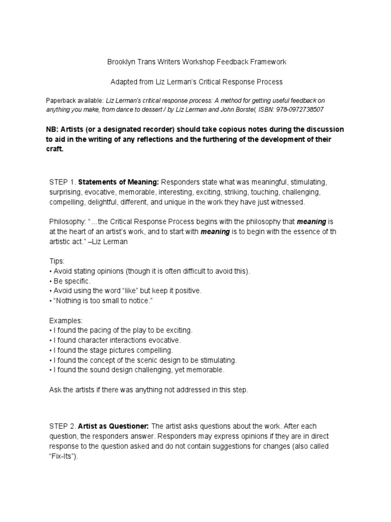Brooklyn Trans Writers Workshop Feedback | PDF | Cognition | Epistemology