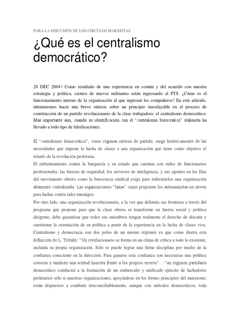 Qué Es El Centralismo Democrático | PDF | Leon Trotsky | Democracia