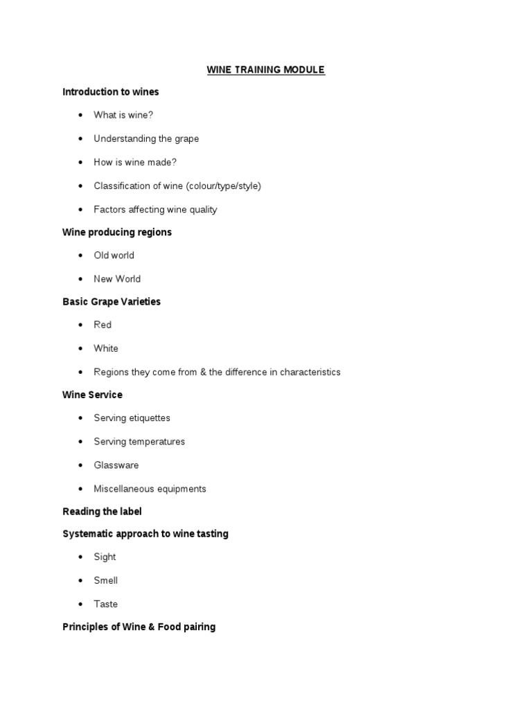 Wine Training Module | PDF | Cooking, Food & Wine