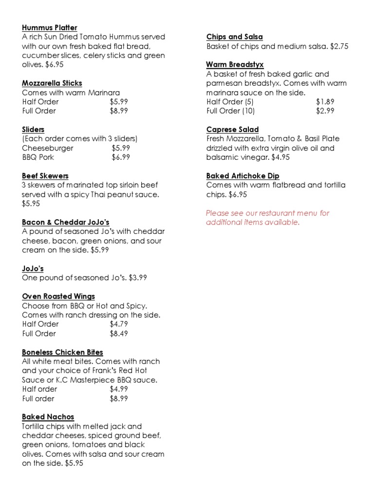 Delicious Appetizers Menu Options | PDF