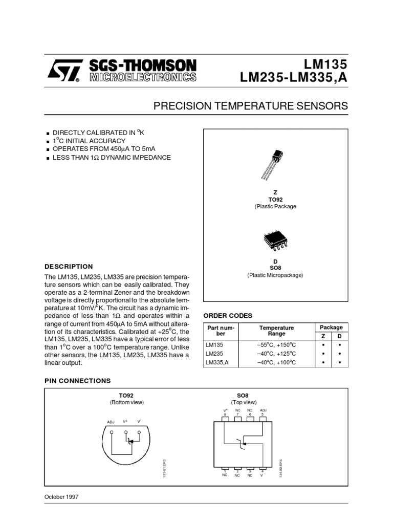 Datasheet LM335 | PDF | Thermocouple | Thermodynamics