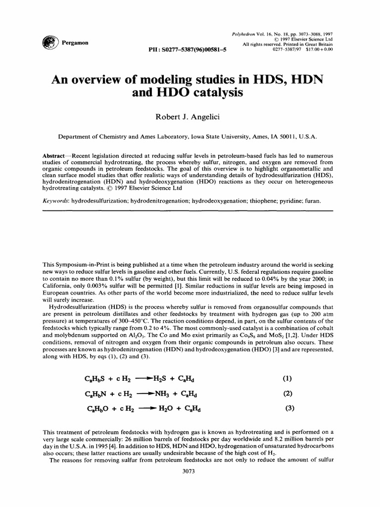 Overview of Modeling Studies in HDS, HDN, HDO Catalysis | PDF ...