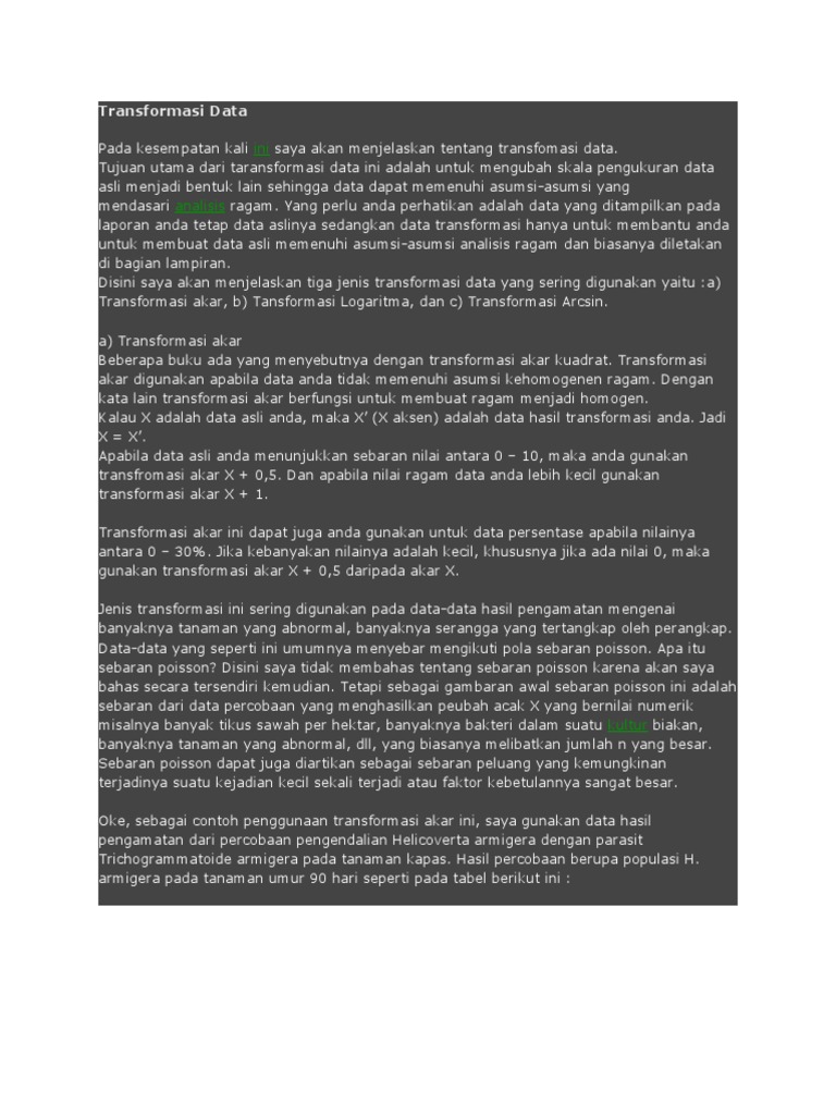 Jenis-Jenis Transformasi Data untuk Analisis | PDF