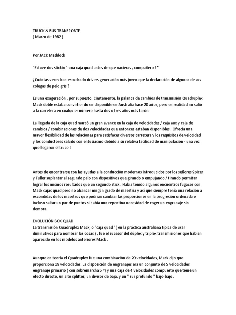 Sobre Manejo de Caja Quadruplex Mack | PDF | Transmisión (Mecánica ...