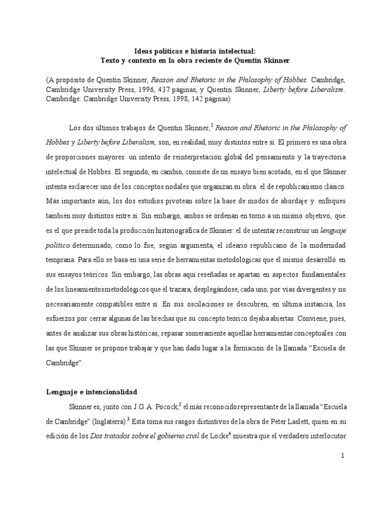 Skinner: Contexto y Lenguaje Político | PDF | Thomas Hobbes | Libertad