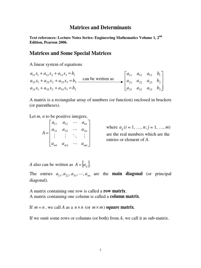 Linear Algebra Lecture Notes | PDF | Matrix (Mathematics) | Determinant