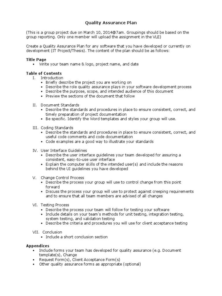 Quality Assurance Plan | PDF