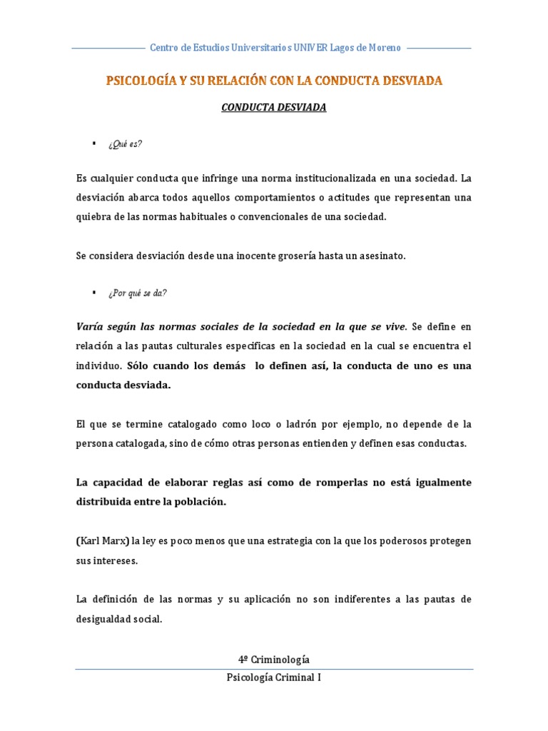 Psicología y Su Relación Con La Conducta Desviada | PDF | Criminología ...