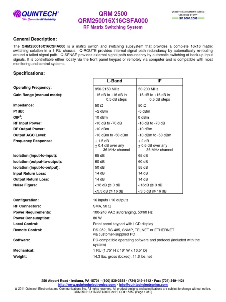 Quintech Matrix QEM Switch | PDF | Decibel | Hertz