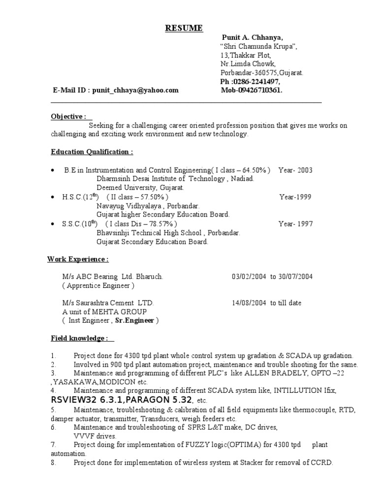 CV Punit Chhaya | PDF | Cybernetics | Control Engineering