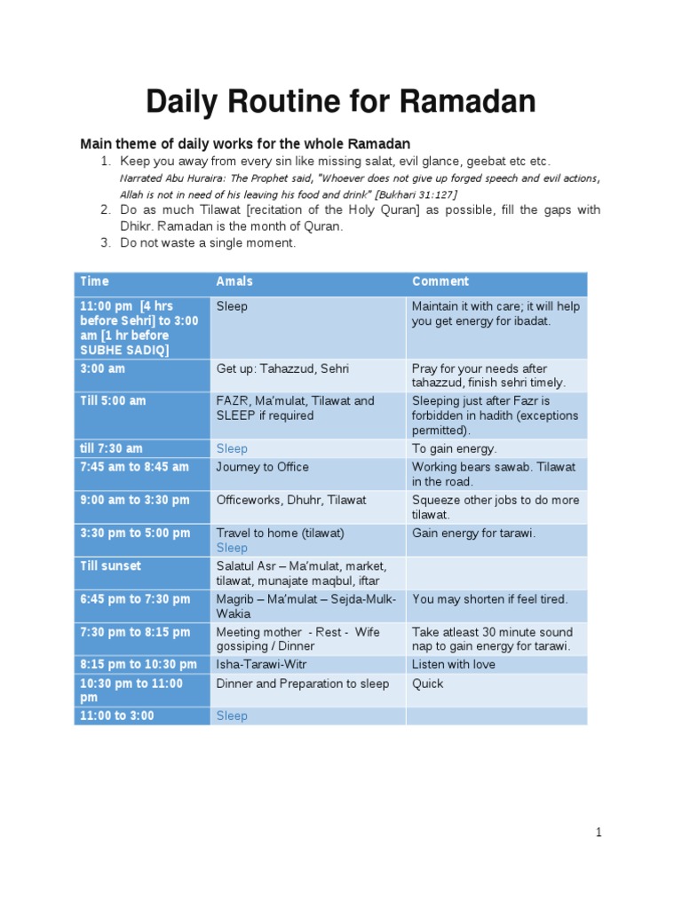 Ramadan Daily Routine Guide | PDF