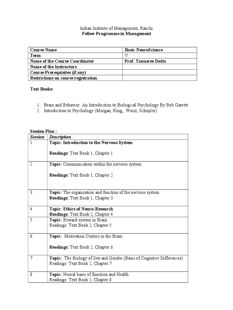 Basic NeuroScience Course Details | Download Free PDF | Neuroscience ...