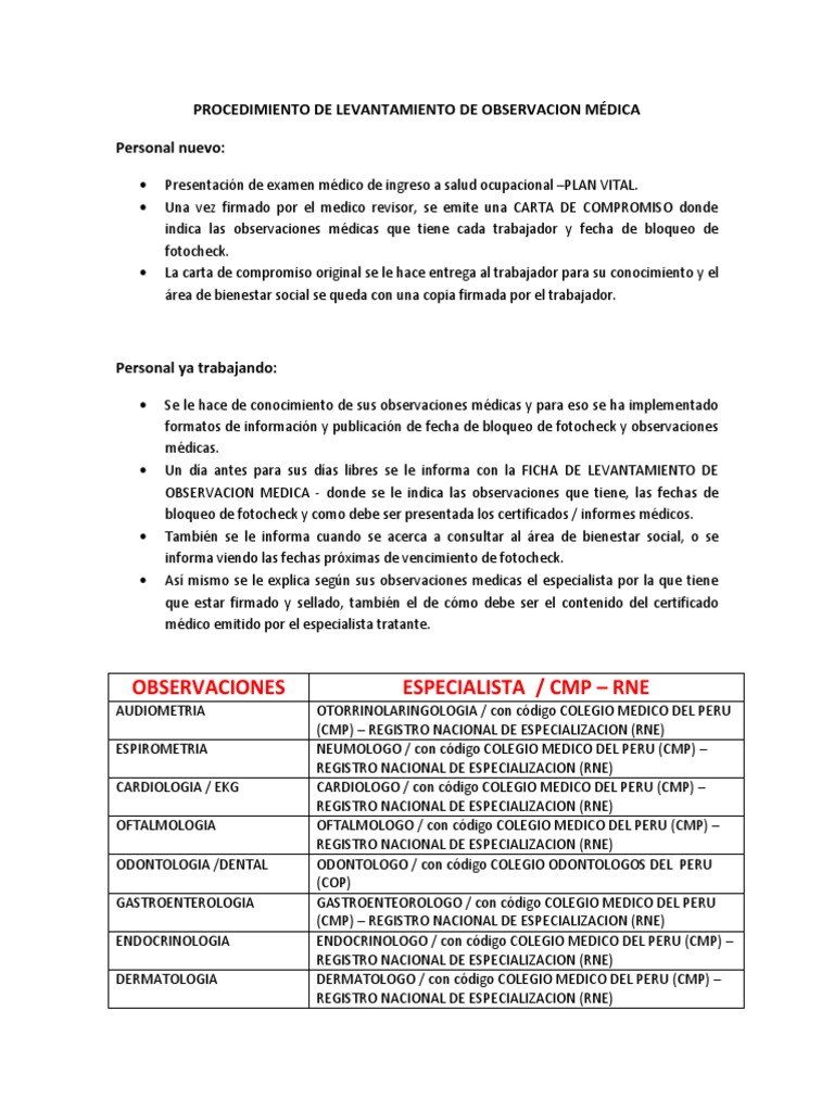 Procedimeinto de Levantamiento de Observacion - Vyp Ice Sac | PDF ...