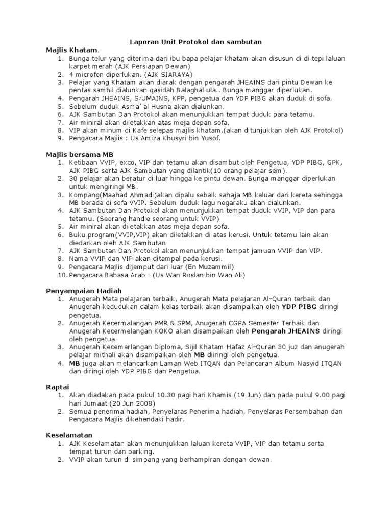 Laporan Unit Protokol Dan Sambutan | PDF