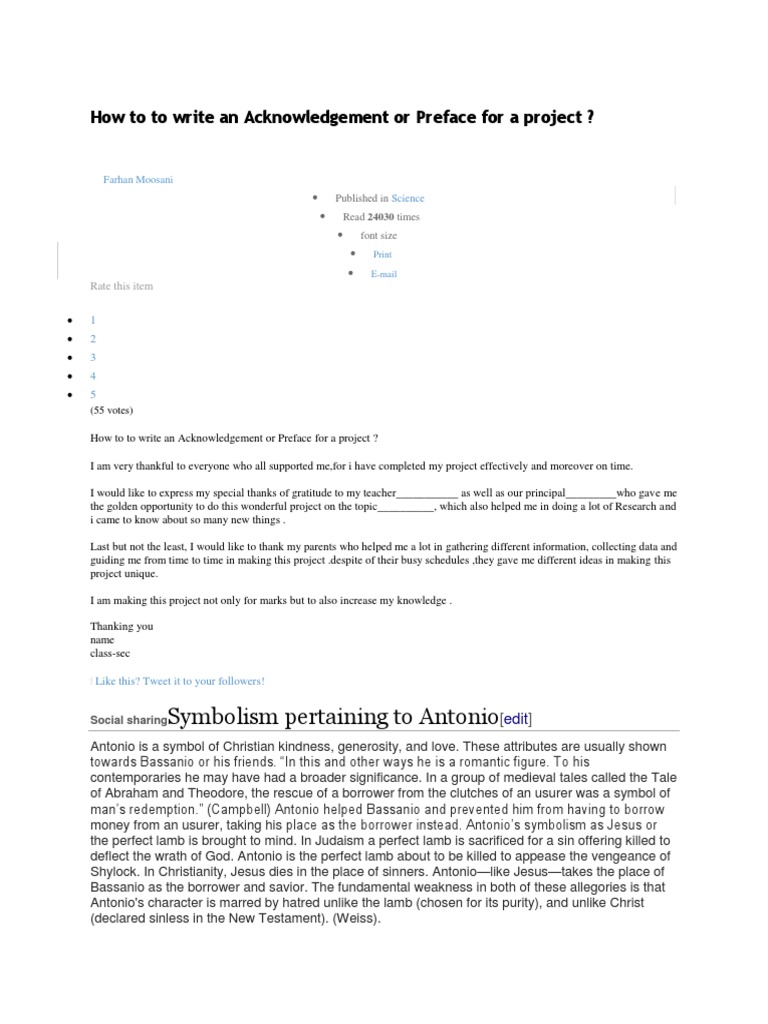 How To To Write An Acknowledgement or Preface For A Project | PDF ...