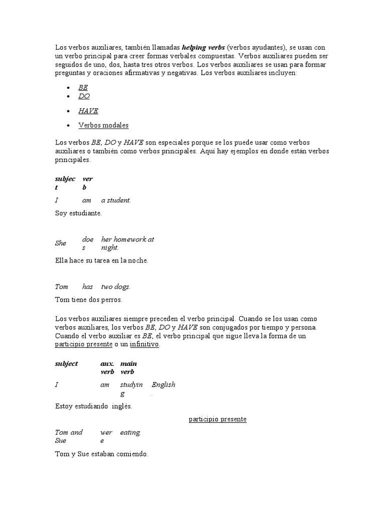 Los Verbos Auxiliares Descargar Gratis Pdf Verbo Tipología