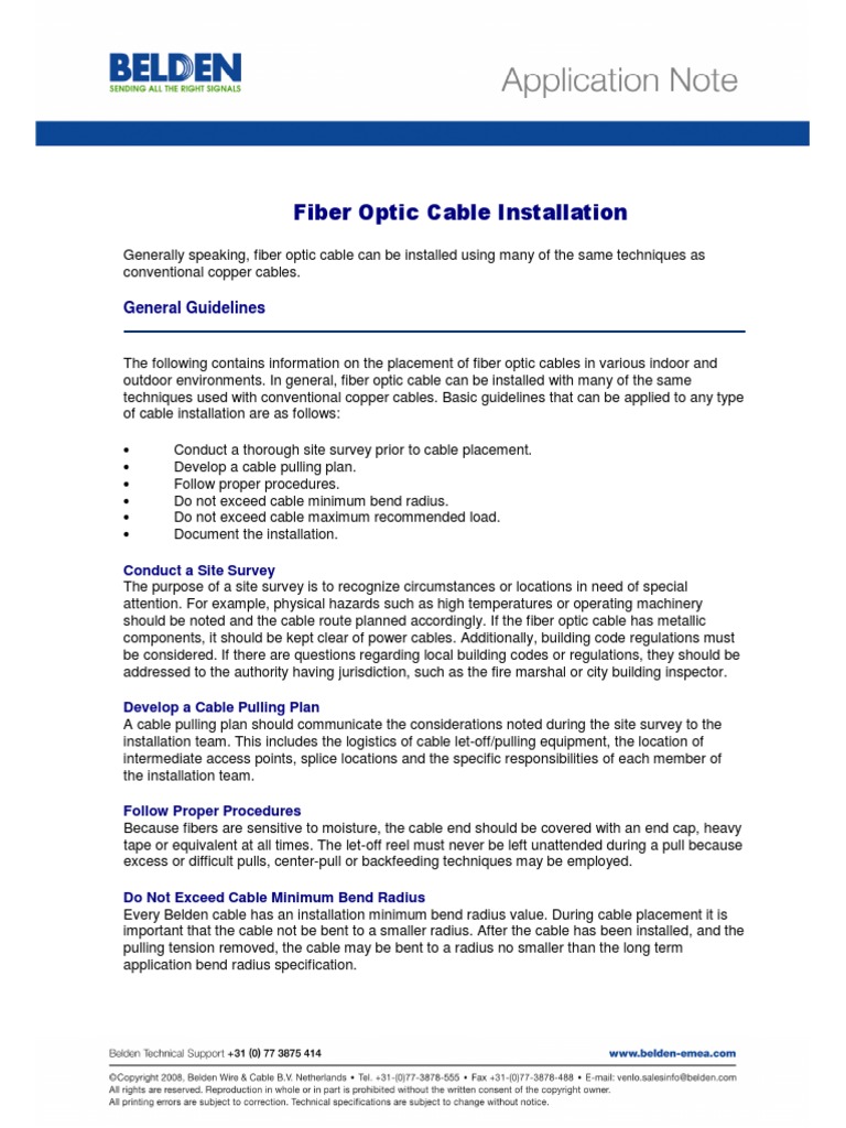 Application Note Fiber Optic Cable Installlation | PDF | Computers ...