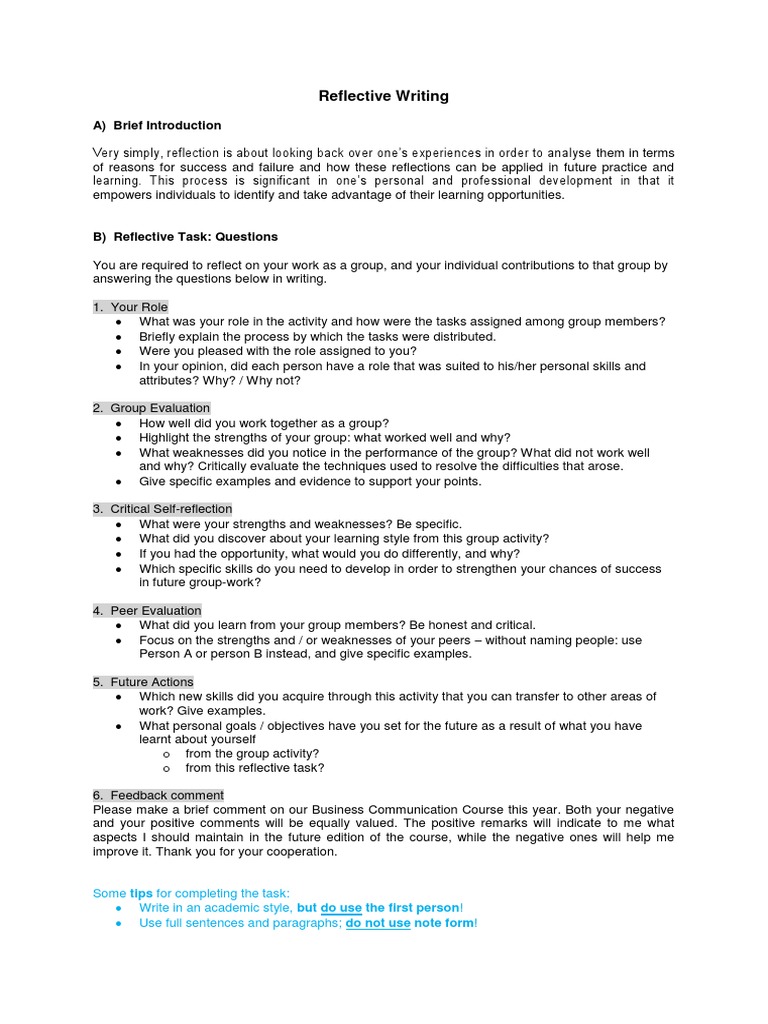 Reflective Writing Intro Questions | PDF | Learning Styles | Evaluation