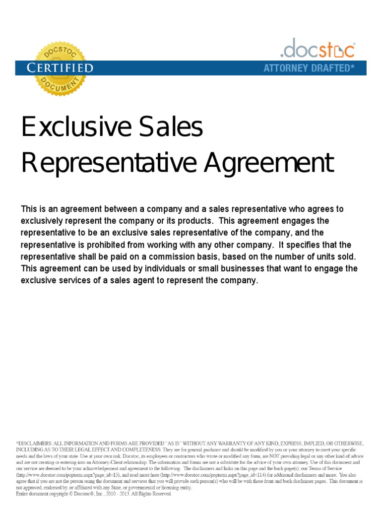 Exclusive Sales Representative Agreement | PDF
