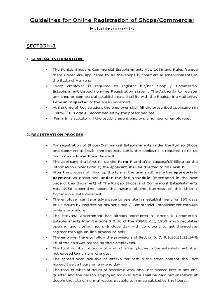 Guidelines Shop and Establishment Act PDF | Download Free PDF | Fee ...