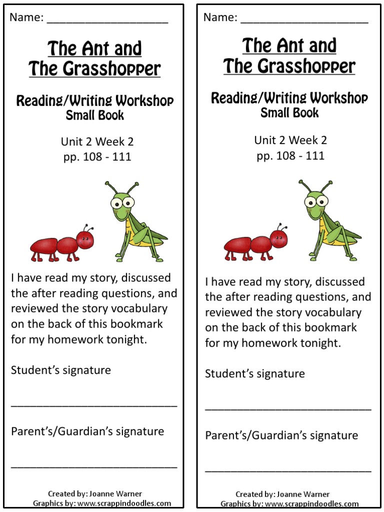 2 2a Bookmark The Ant and The Grasshopper | PDF
