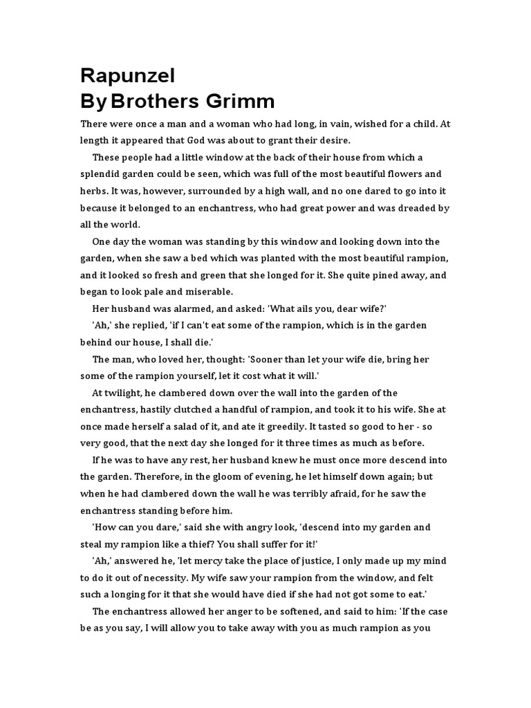 Rapunzel by Brothers Grimm | PDF