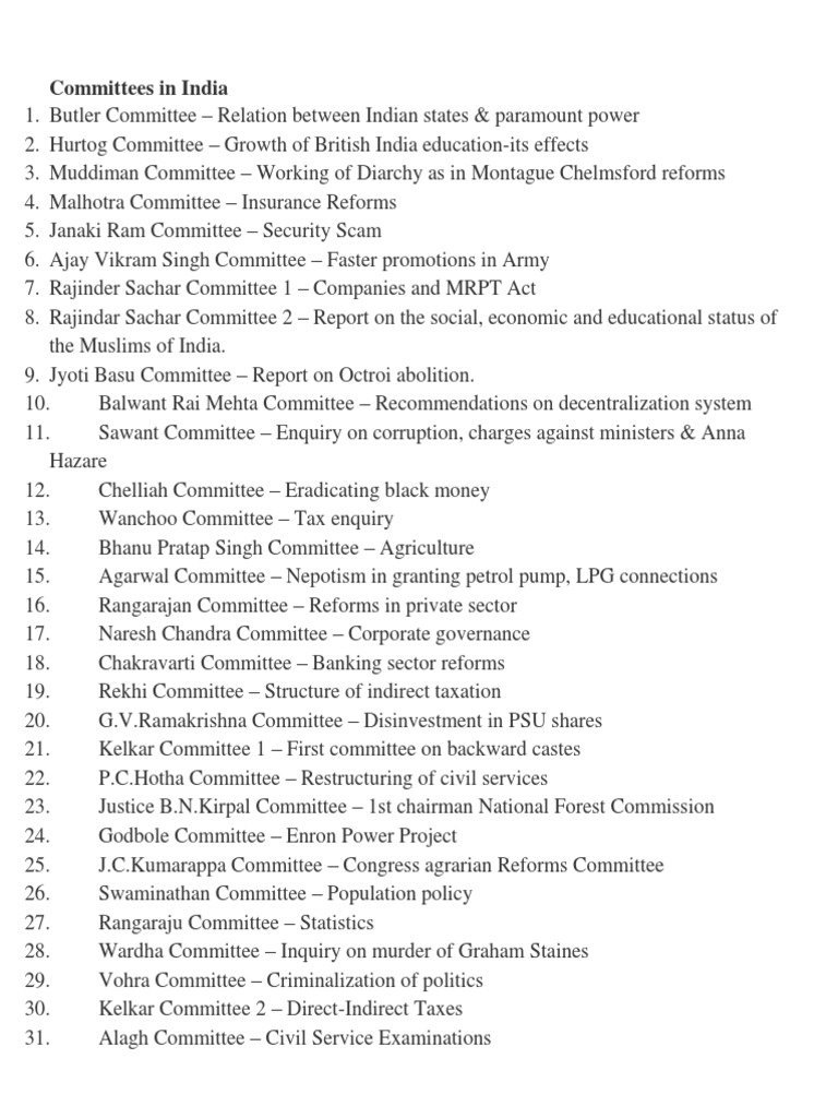 Committees in India | PDF | Politics Of India | Government Of India
