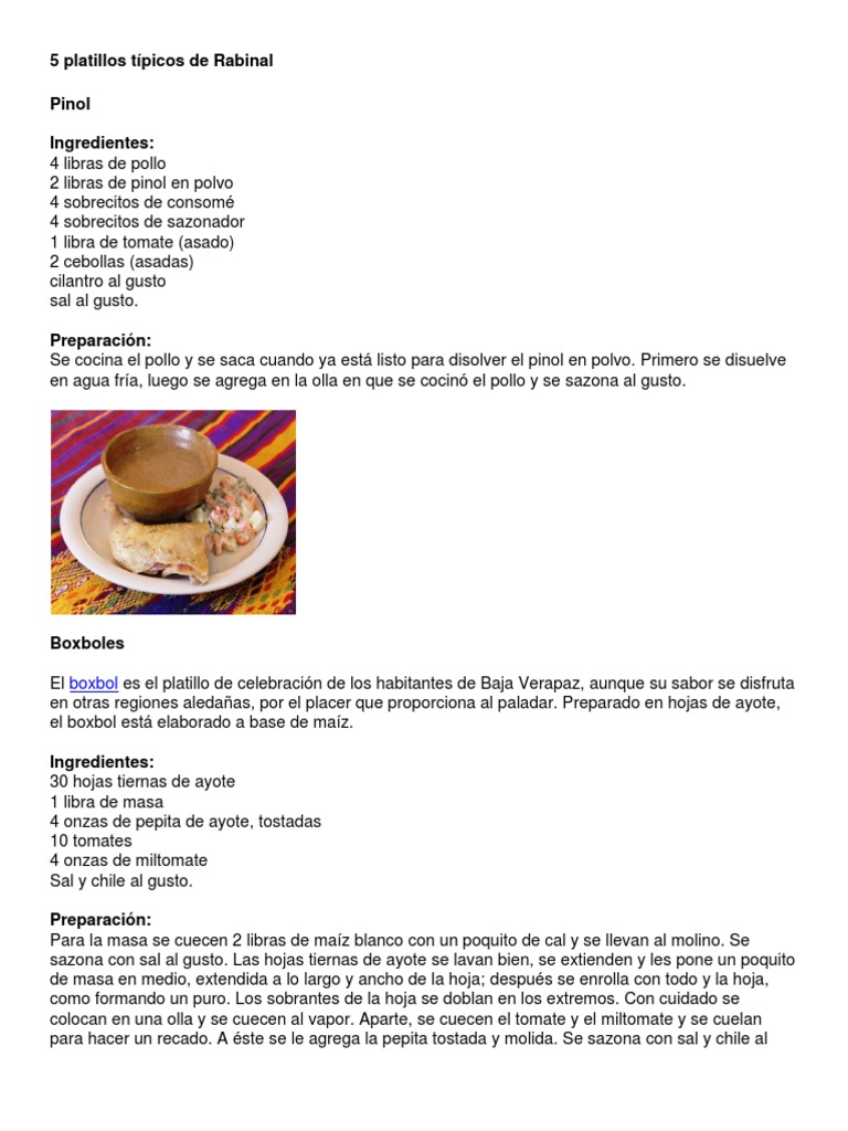 5 Platillos Típicos de Rabinal | PDF | Parilla | Batata