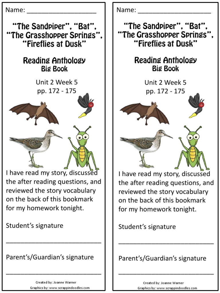 2 5 Bookmark The Sandpiper Bat Grasshopper Fireflies | PDF | Literary ...