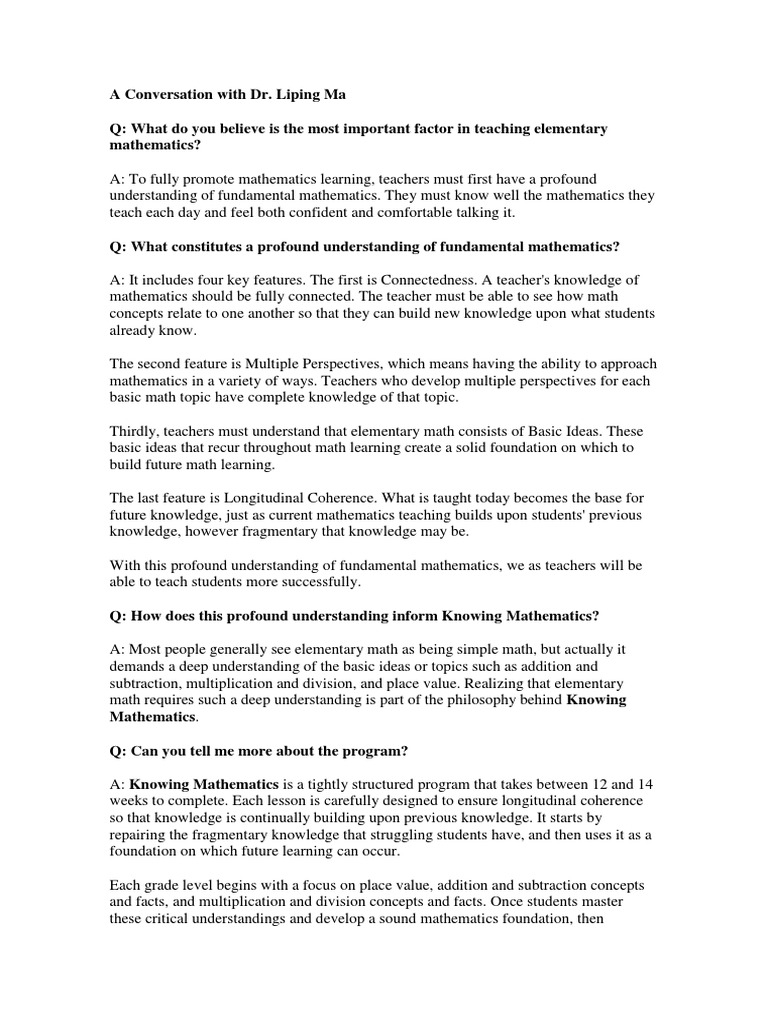 A Conversation With Dr. Liping Ma | PDF | Understanding | Teaching ...