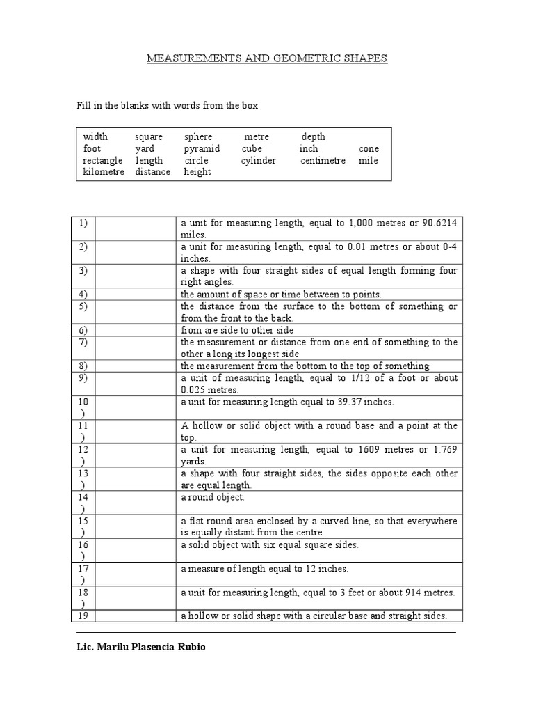 Measurements and Geometric Shapes | PDF
