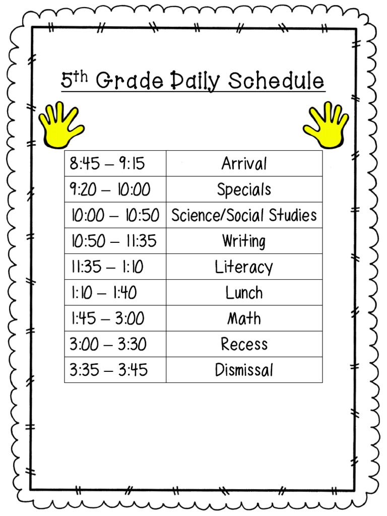 5th Grade Daily Class Schedule | PDF