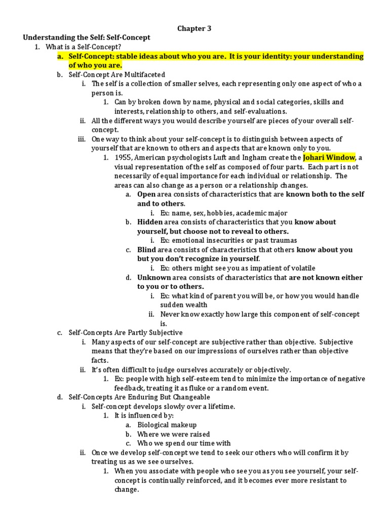 Interpersonal Communications Chapter 3 | PDF | Self Concept | Self Esteem