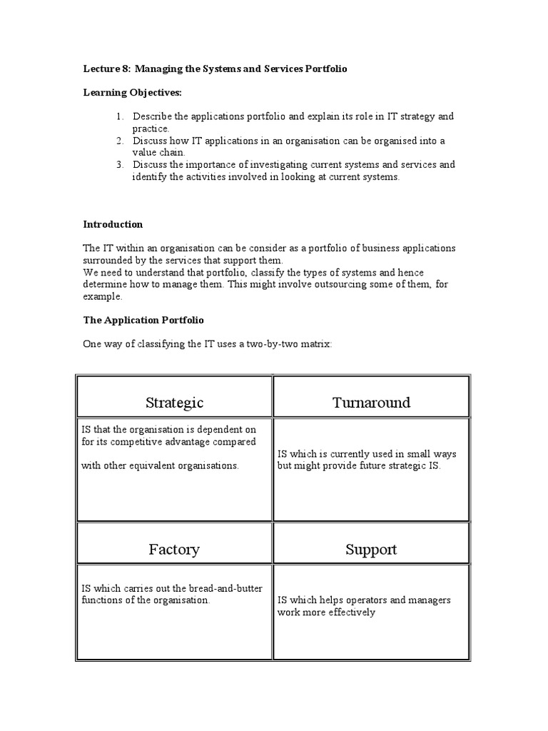 Lecture 8 Managing The Systems and Service Portfolio | PDF | Value ...