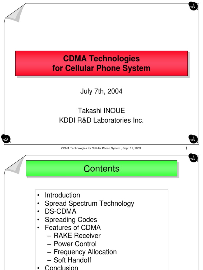 CDMA Technologies For Cellular Phone System: July 7th, 2004 | PDF | Code Division Multiple ...