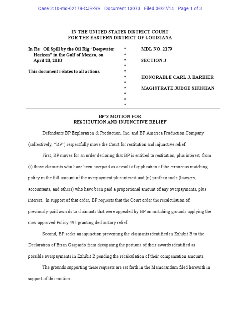BP Motion For Restitution | PDF | Law