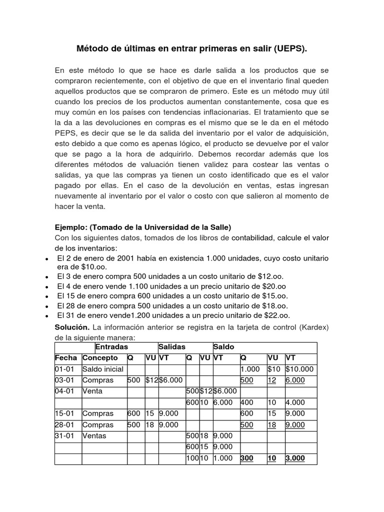 Ueps y Peps Ejemplo | PDF | Valoración empresarial | Inventario